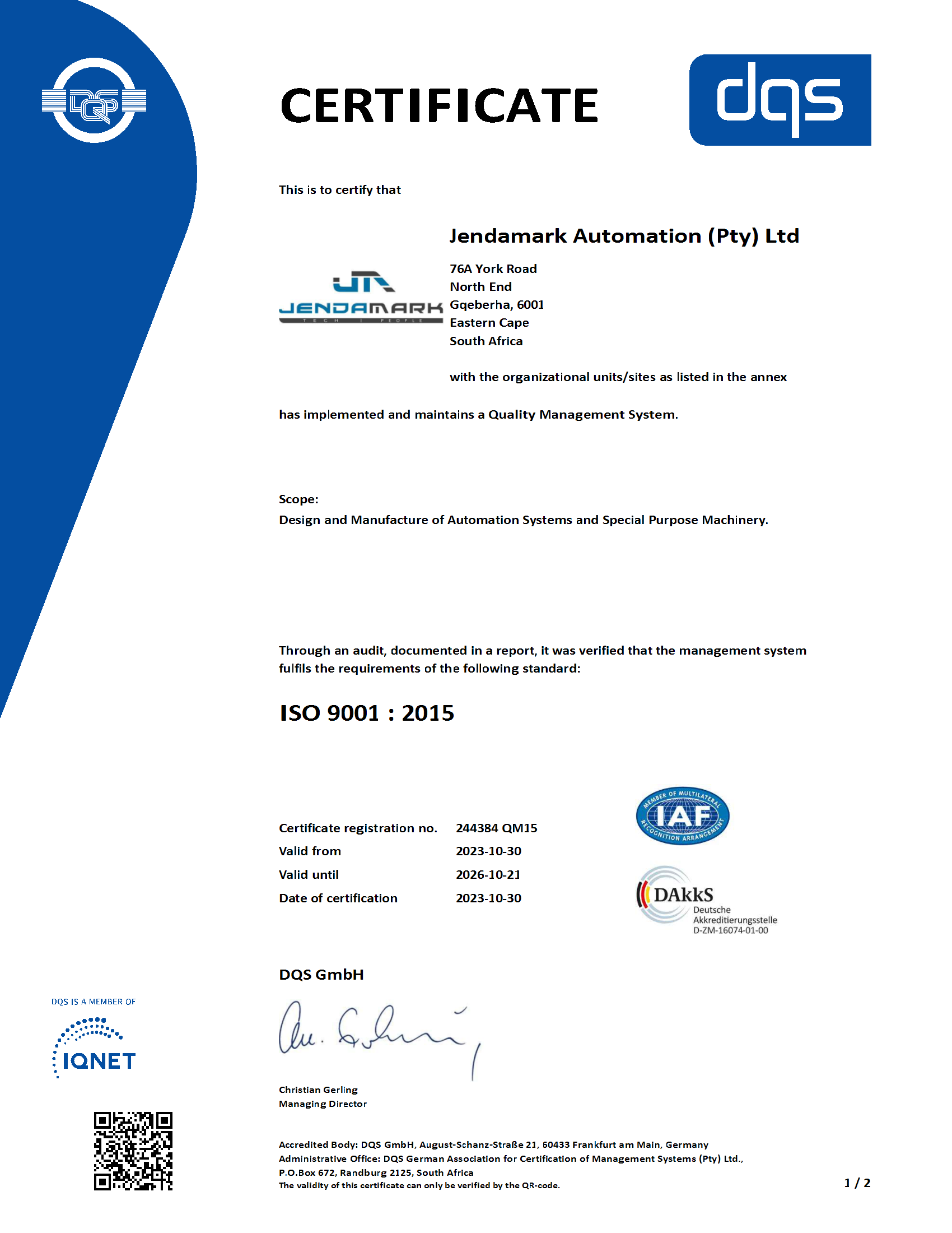 Certifications - Jendamark